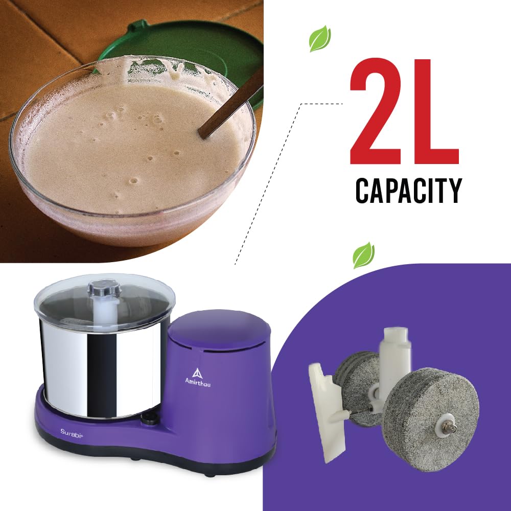 Amirthaa 2 Ltr Table Top Wet Grinder 120 Watts (Lavender) (SURABI+)