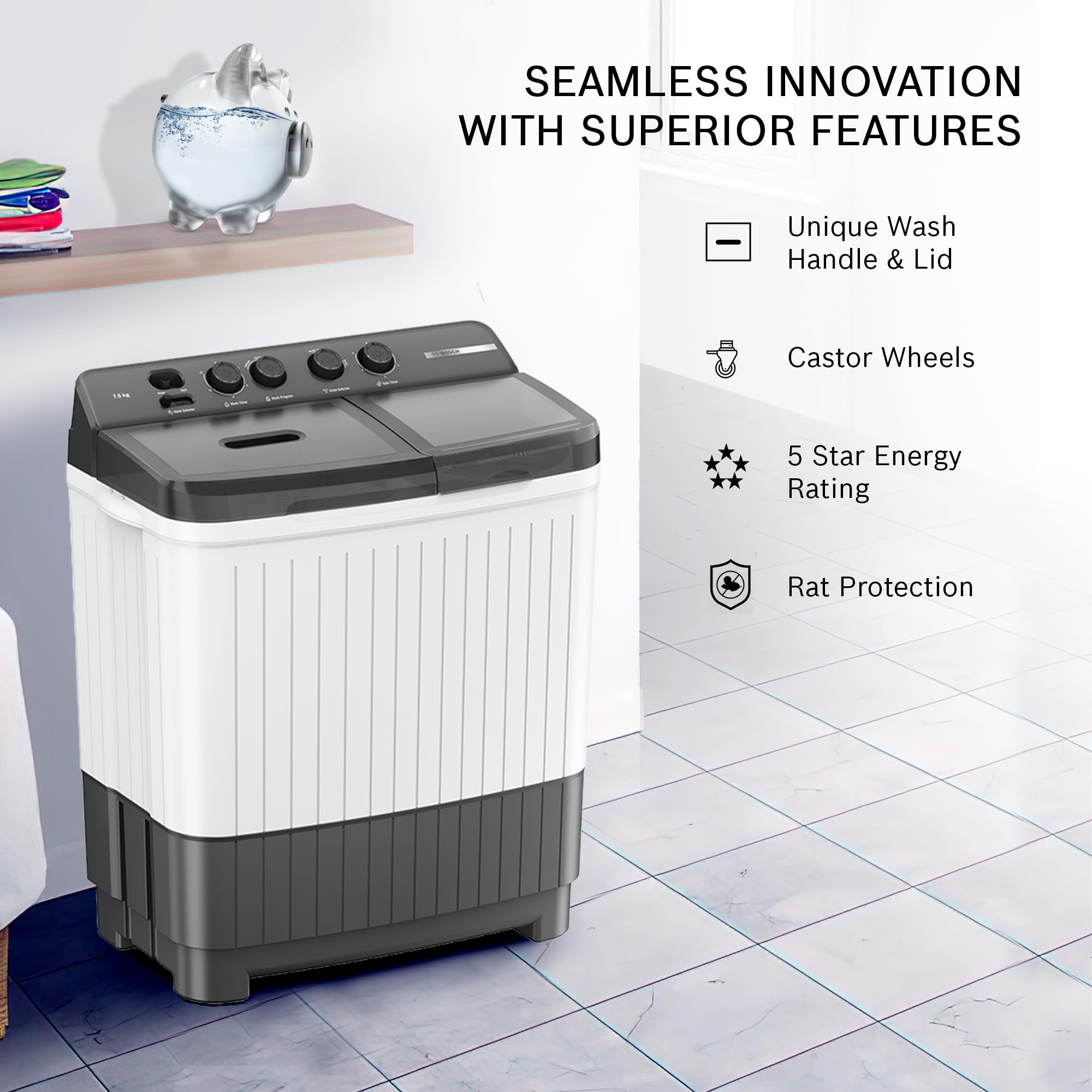 BOSCH 7.5 kg 5Star Semi Automatic Top Load Washing Machine with Vario ...