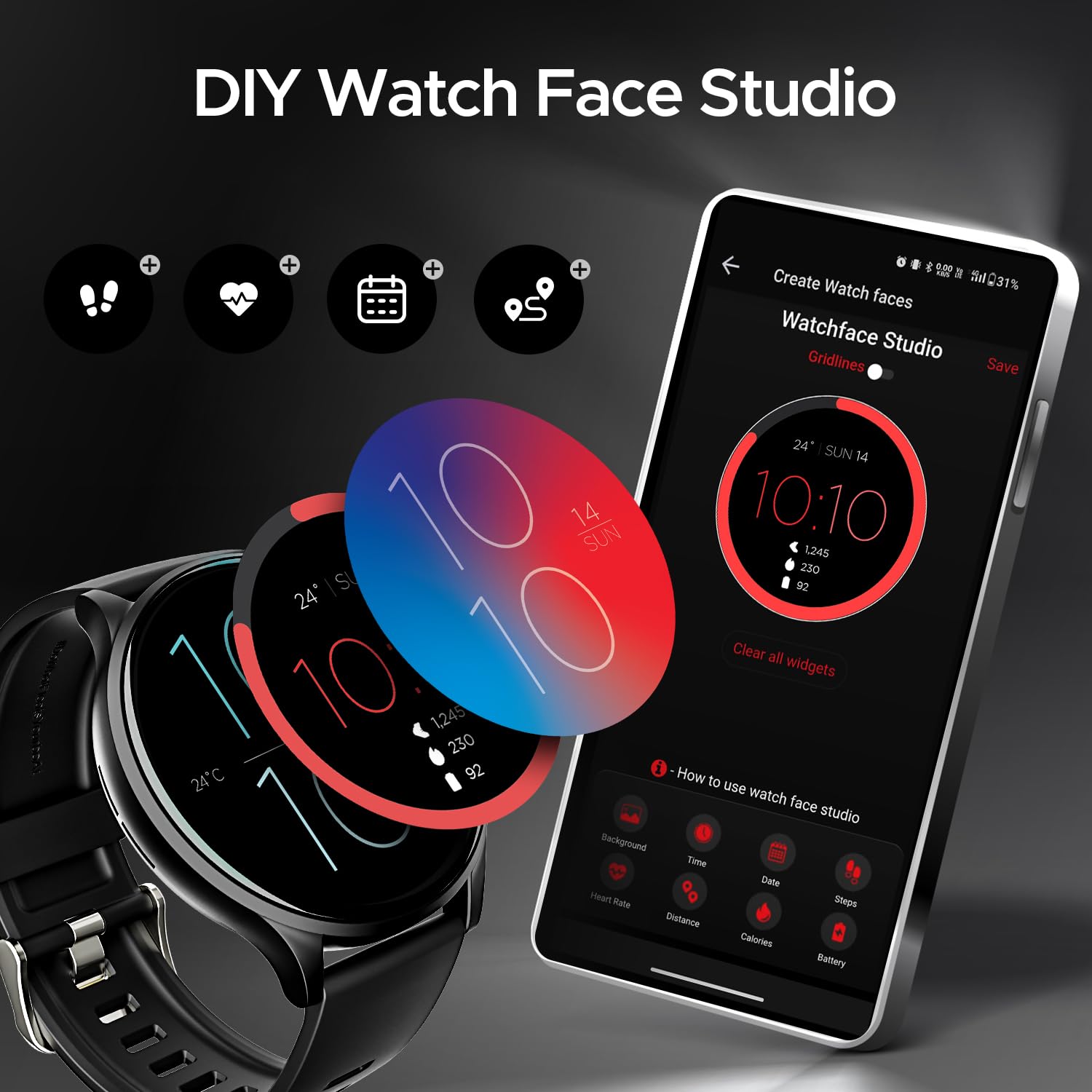 Boat Lunar Orbit Round Dial Smart Watch (Active Black)
