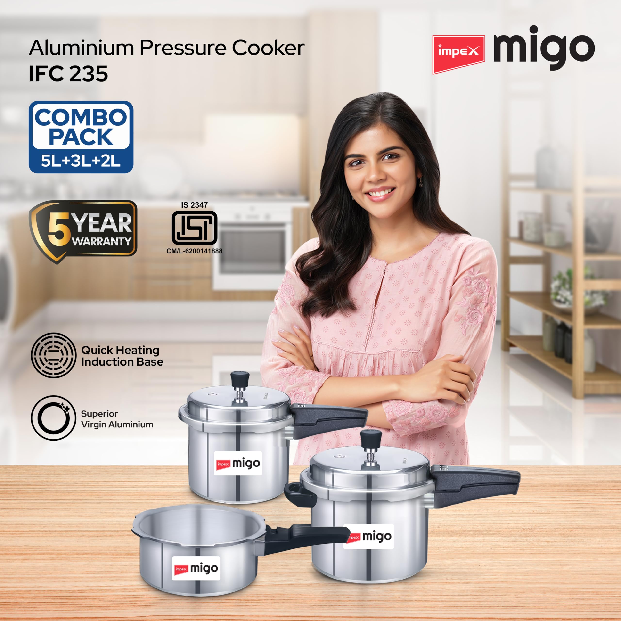 Impex Induction Base Aluminium Pressure Cooker (Combo 2 Ltr ,3 Ltr , 5 ...