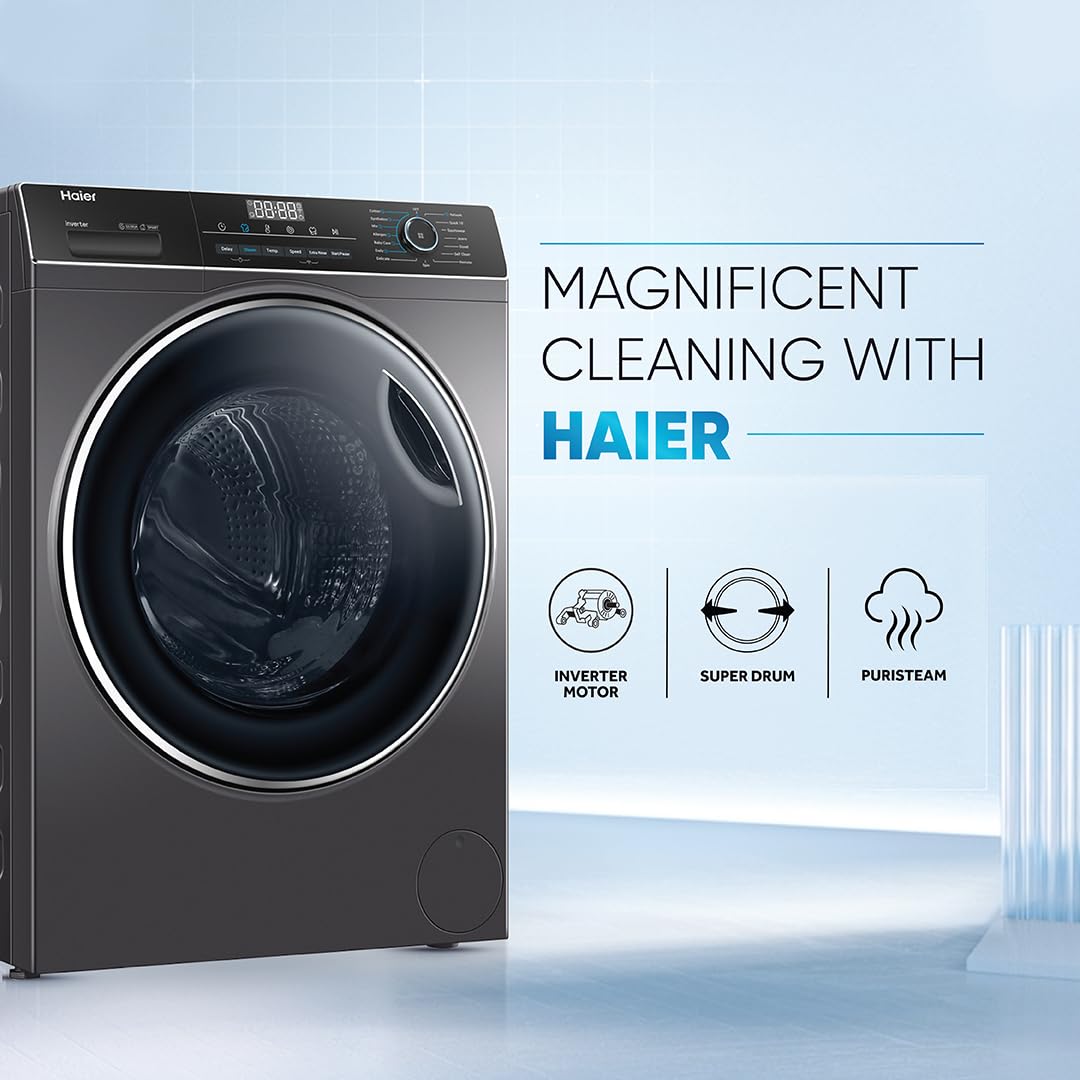 Haier 8 kg Front Load Fully Automatic Washing Machine With Wifi (Dark ...