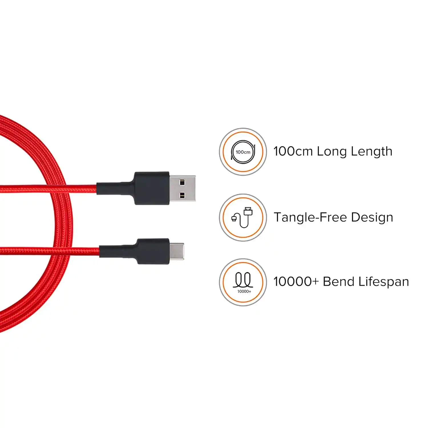 Mi Mi Braided Usb Type C CableWith Mi Logo ( Red )
