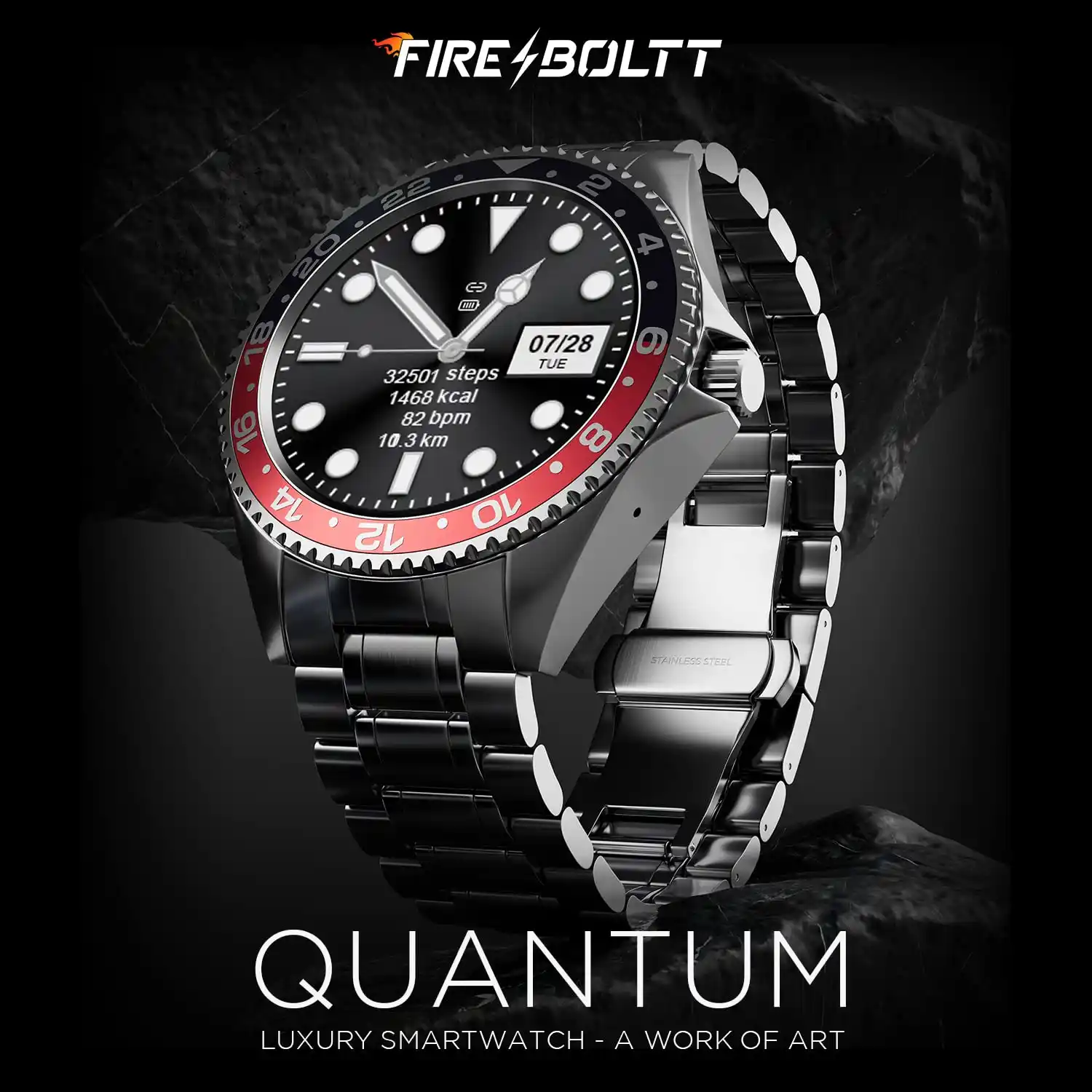 Fire Boltt Bsw088 Quantum 1.28 Calling Smart Watch Round Dial ( Black Red )