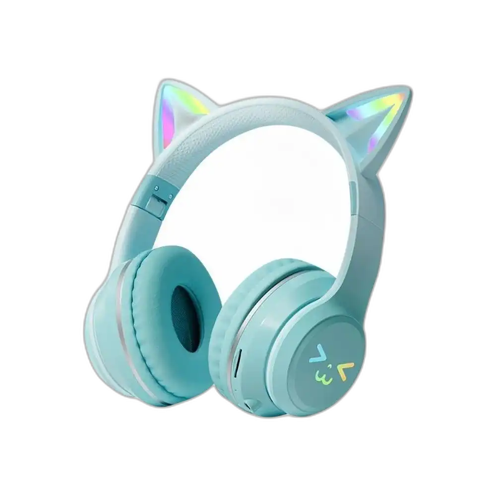 Gjby Ca 042 Ht 202 Cat Led Colorful Glow Wireless Headphone Green